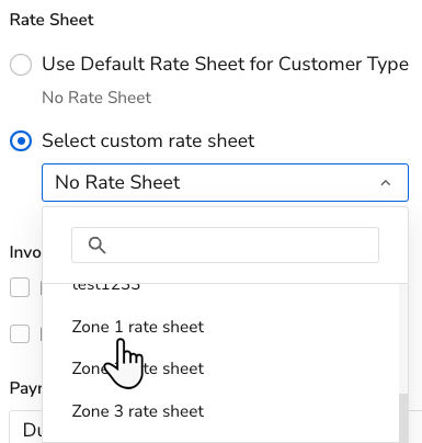 A cursor selecting a rate sheet from Rate Sheet dropdown menu on the ...