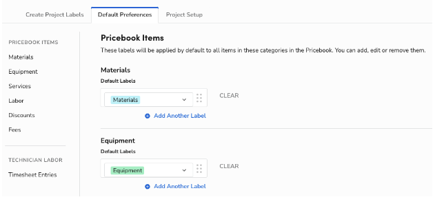 The image shows the default preferences tab in the project settings ...