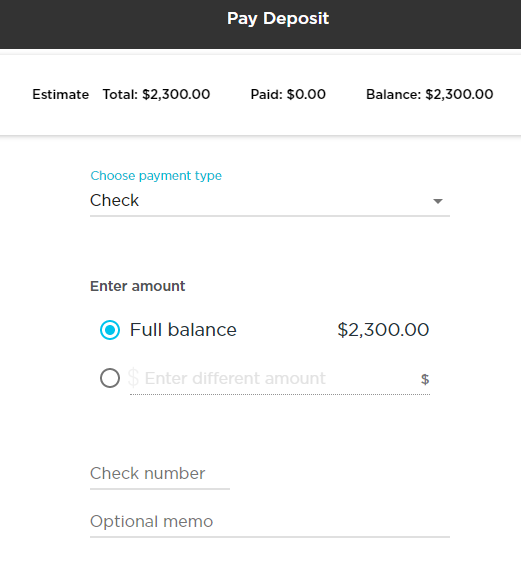 Tapping Full balance under the Pay Deposit page in ServiceTitan mobile