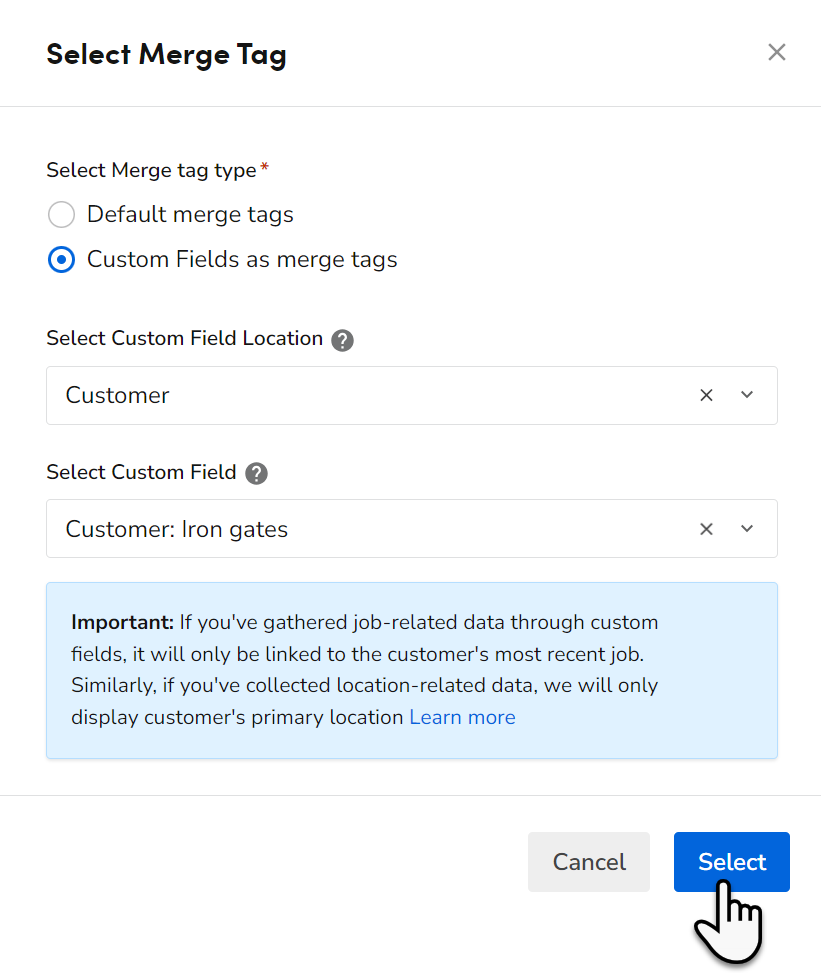 Custom Field merge tags