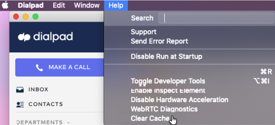 Clear cache in Dialpad desktop app for Mac devices