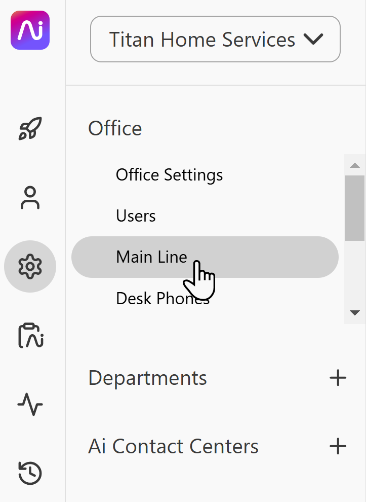 Click on the Main Line tab in the Admin Settings