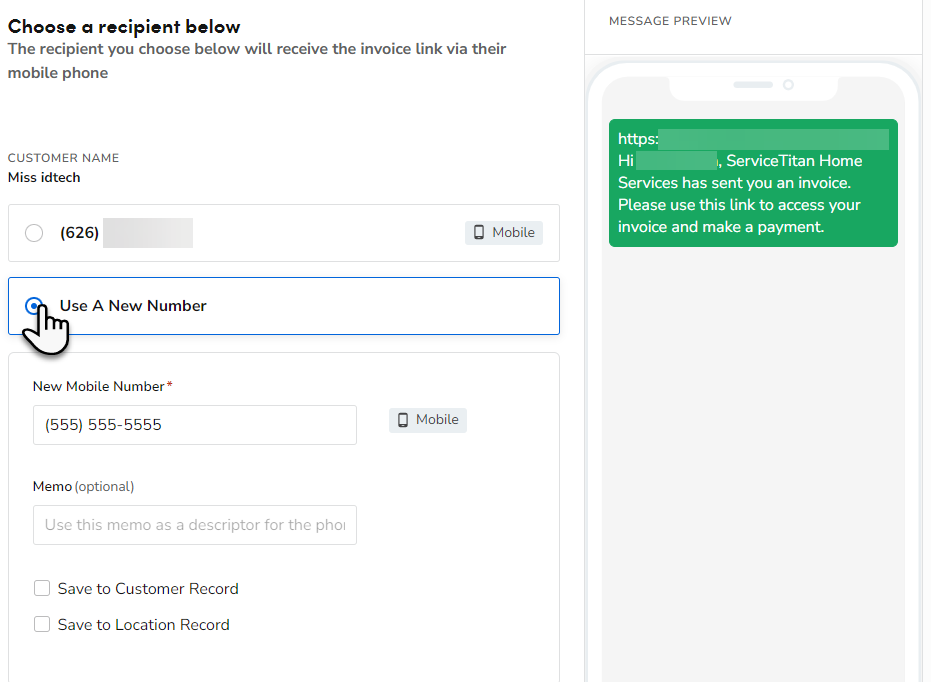 A cursor clicking Use A New Number.