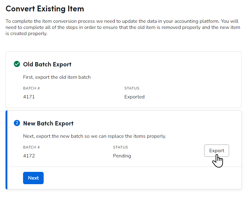 Convert Existing Item - New Batch