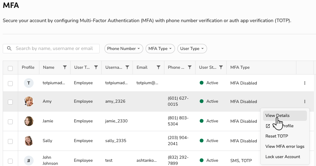 Cursor clicking View Details on the MFA screen