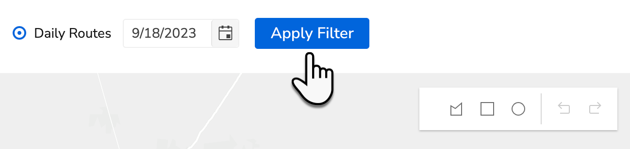 A cursor selecting Apply Filter on the ServiceTitan Map 2.0 screen.