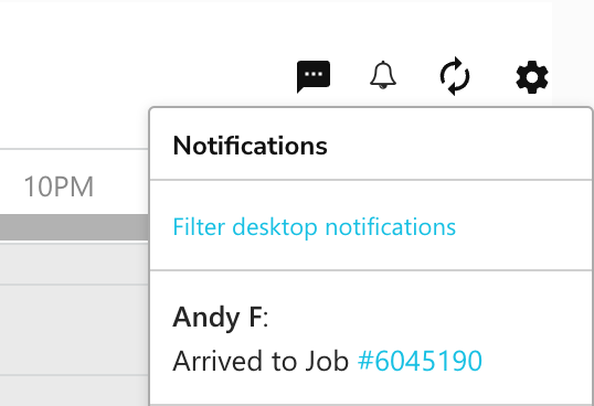 A cursor selecting the Notifications icon on the ServiceTitan Dispatch ...