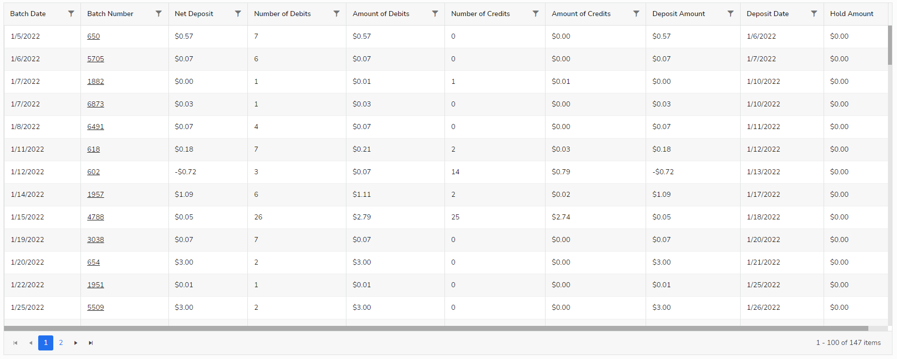 Screenshot of TSYS Settlement Report