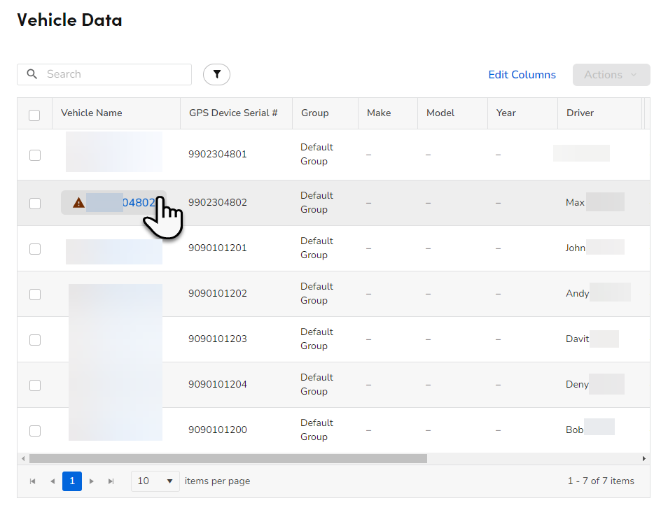 Vehicle serial number under name