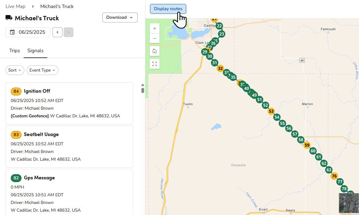 The Signals tab of the Live Map.