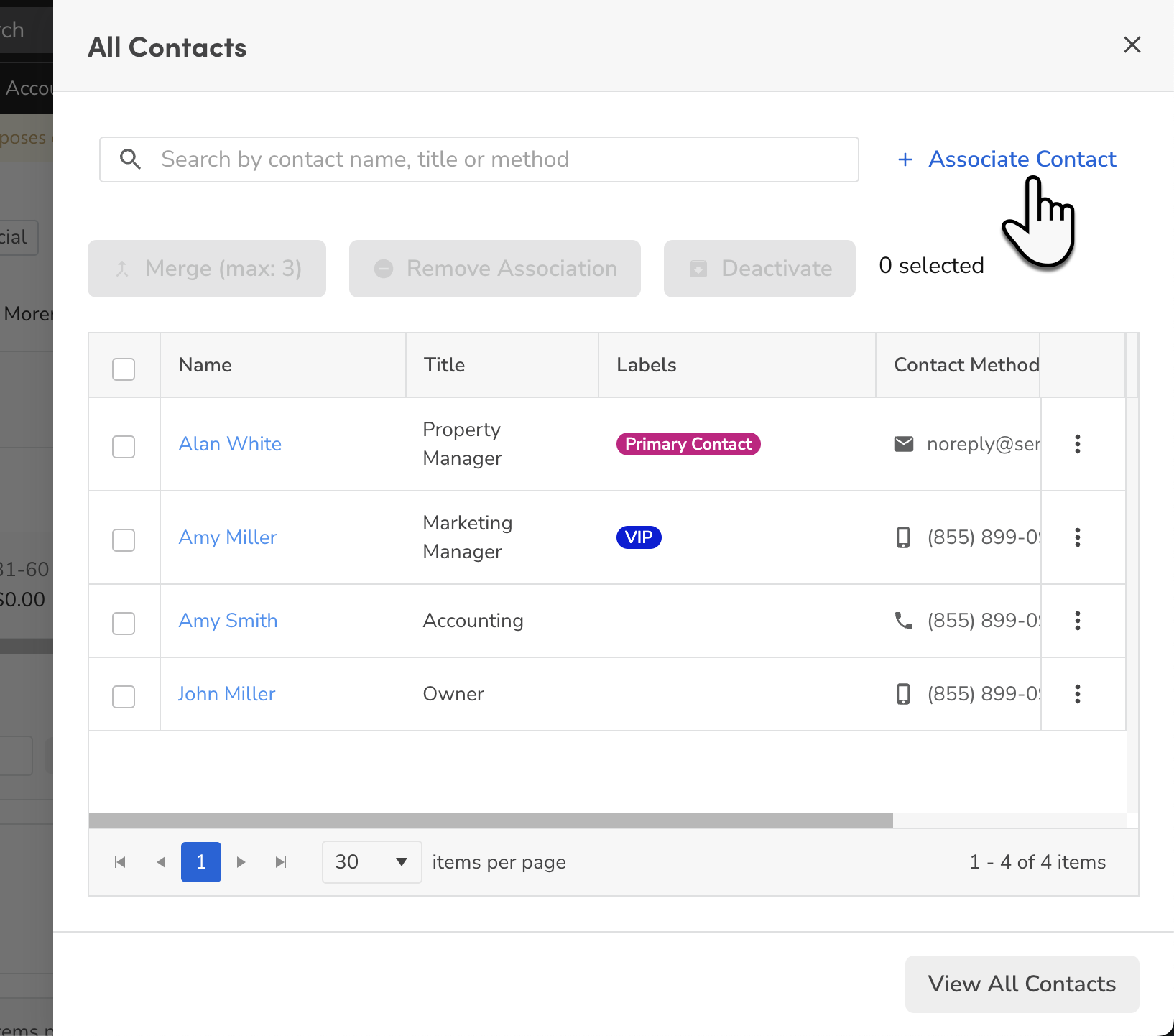 associate a contact from a customer/location