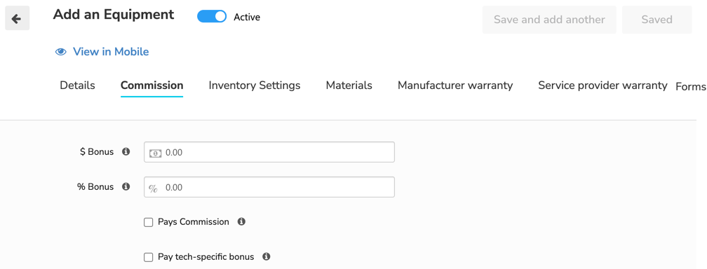 Add equipment to your pricebook