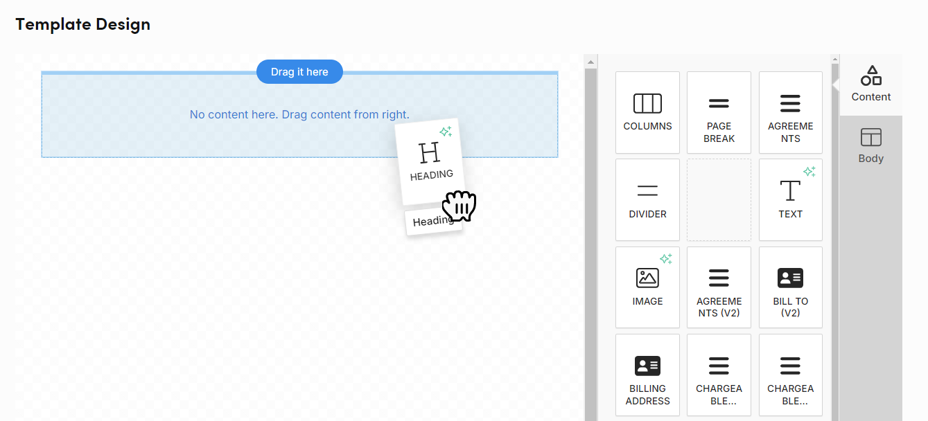 Drag and drop the component to the content block