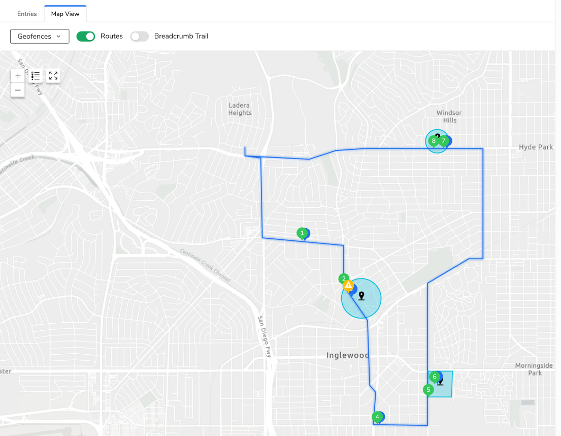 The Map View shows your technician's route for the day.