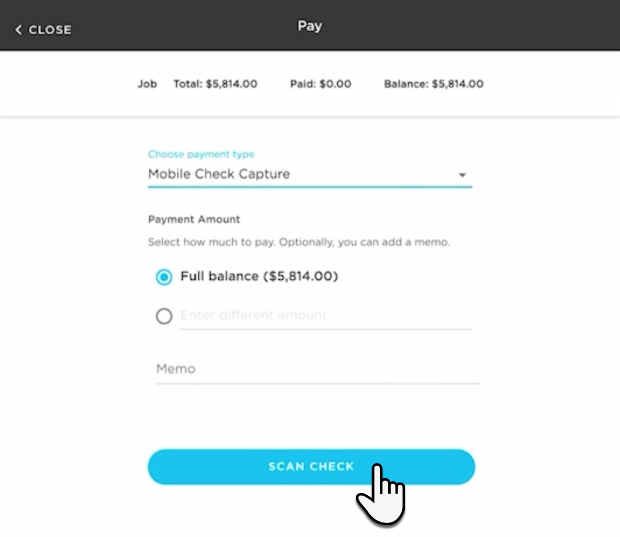 A cursor selecting Scan Check.