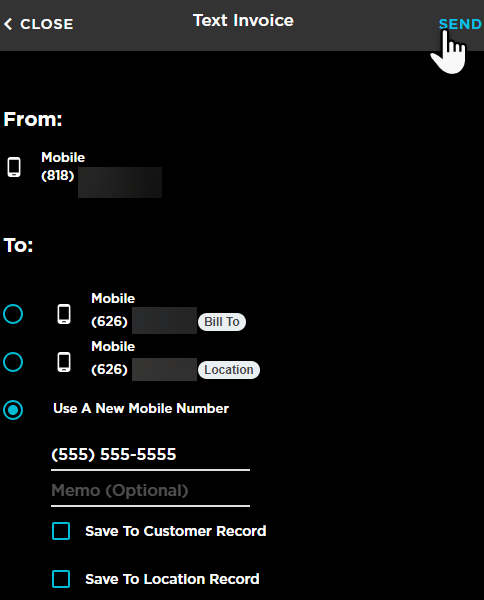 A cursor tapping Send.