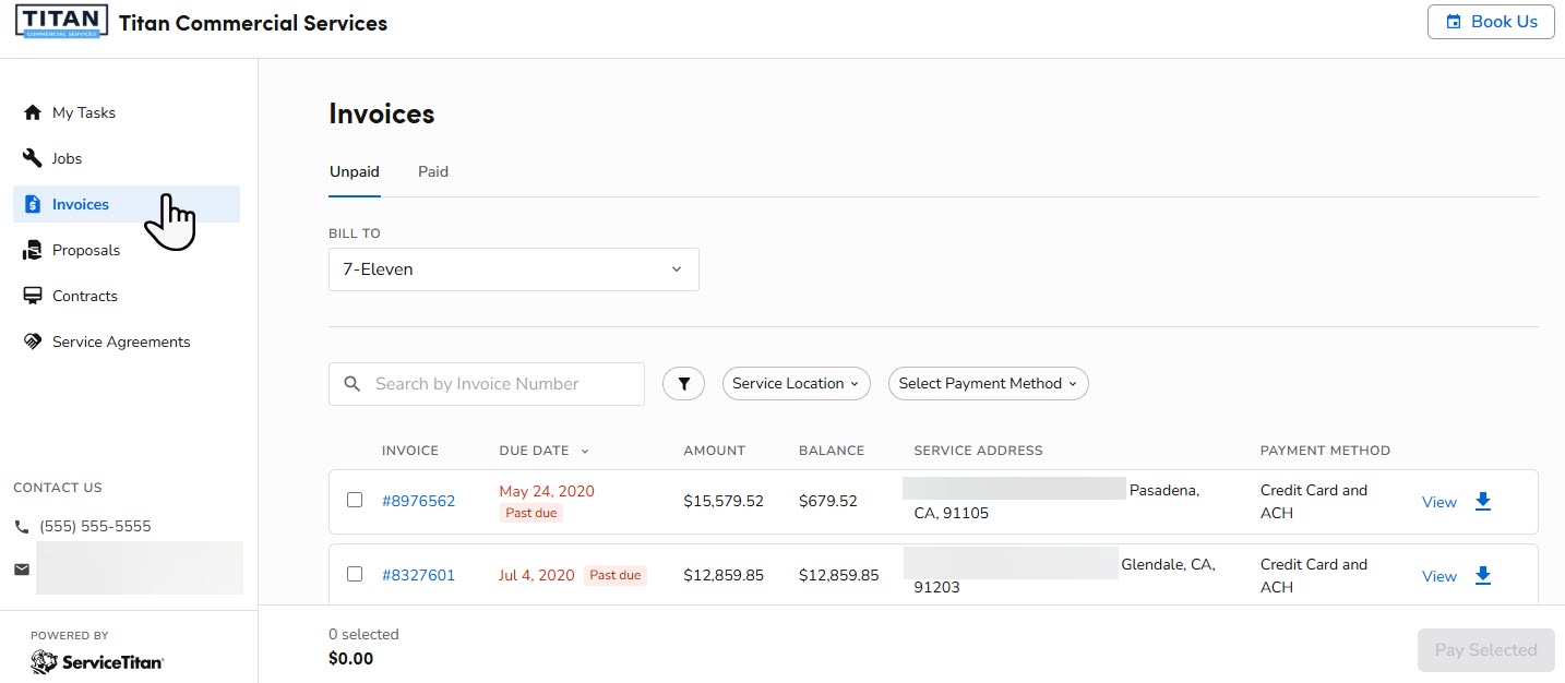 A cursor clicking Invoices.