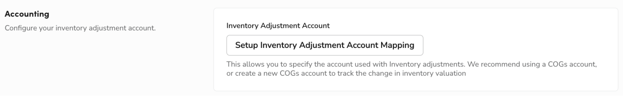 Image displaying the Accounting section under Inventory Configuration.