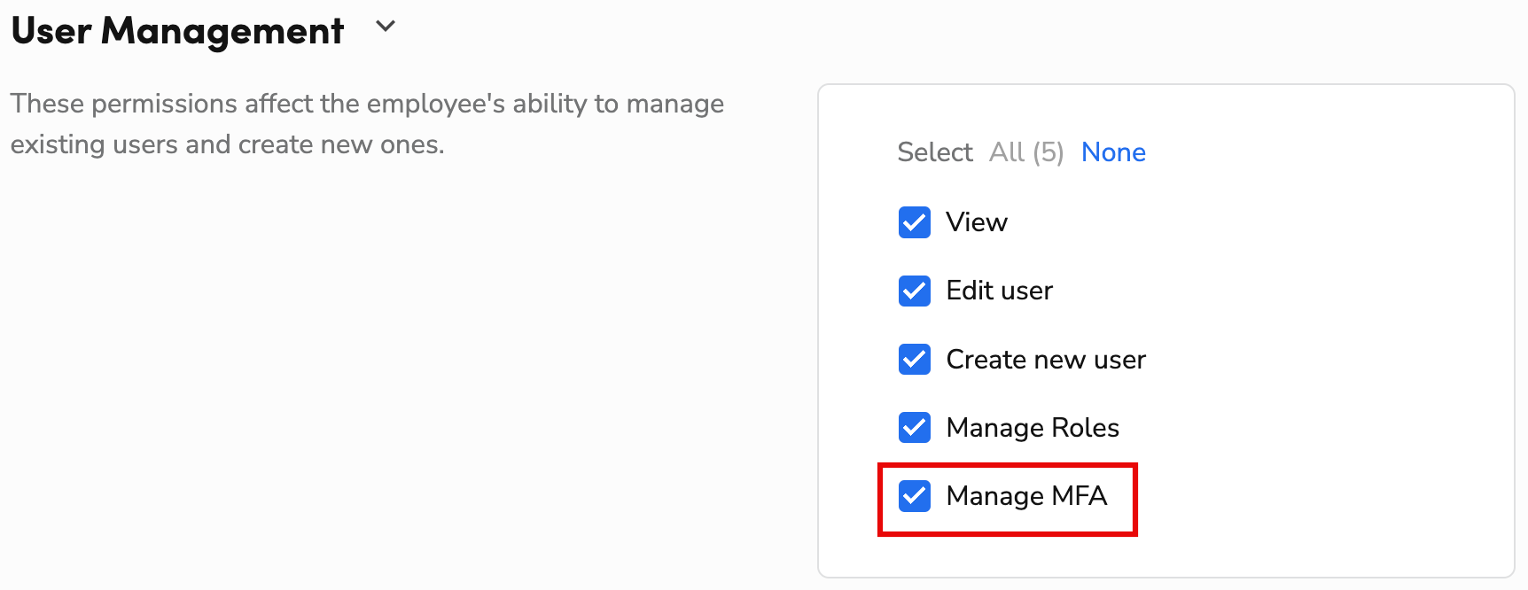 Viewing MFA permission in Enterprise Hub