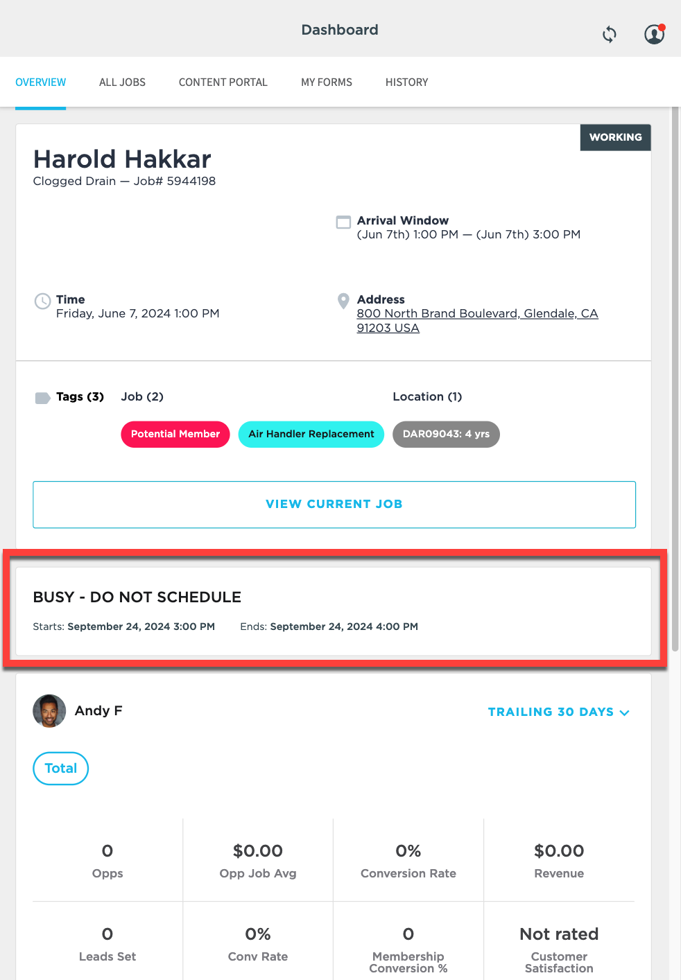 A non-job event in ServiceTitan Mobile