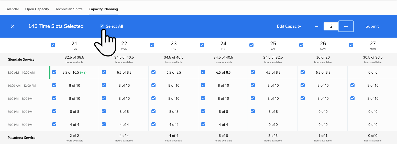 Manually adjust Capacity Planning (ACP)