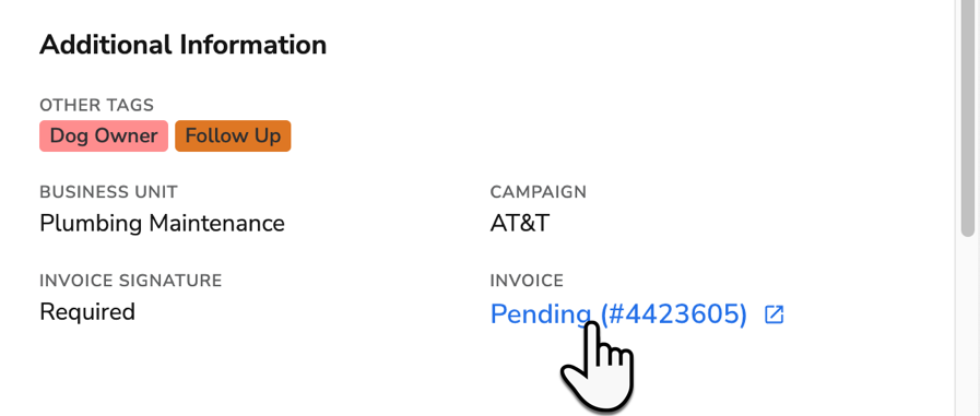 A cursor selecting an invoice at the bottom of the Job Details Flyout ...