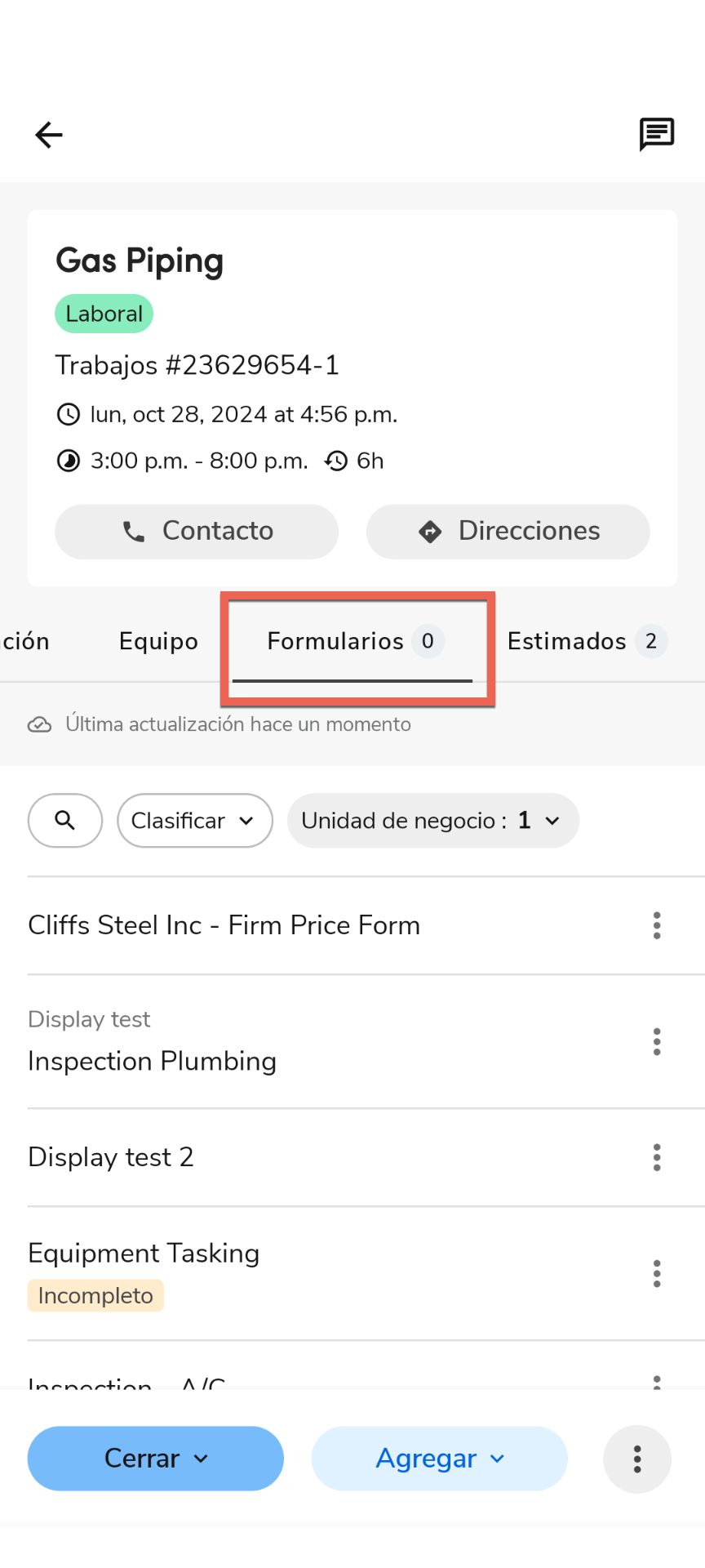 The Forms tab in the ServiceTitan Field Mobile App.