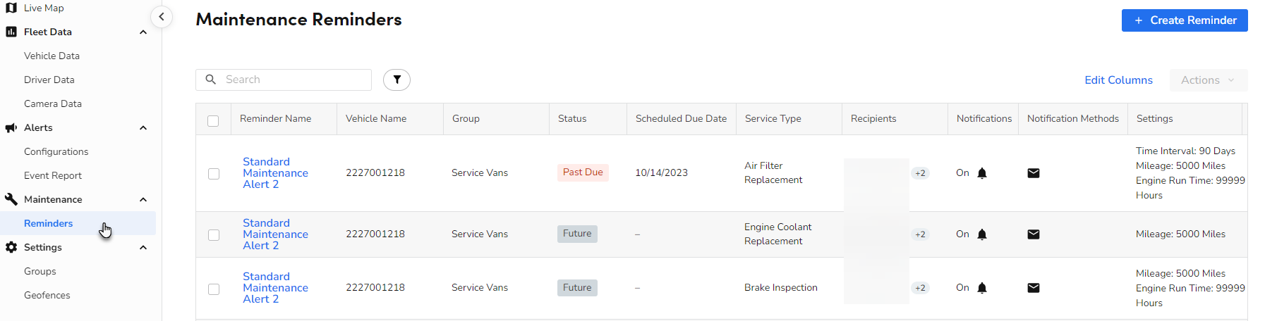 A cursor clicking the Reminders section.