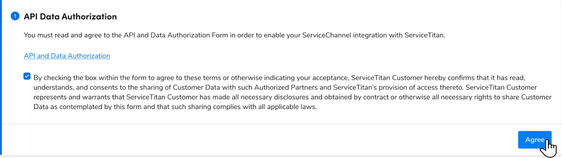 Cursor clicking the API and Data Authorization link.