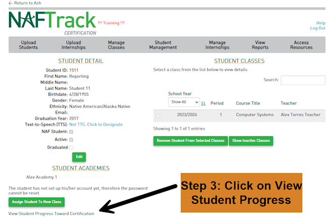NAF ASH: View Student Progress Toward NAFTrack Certification