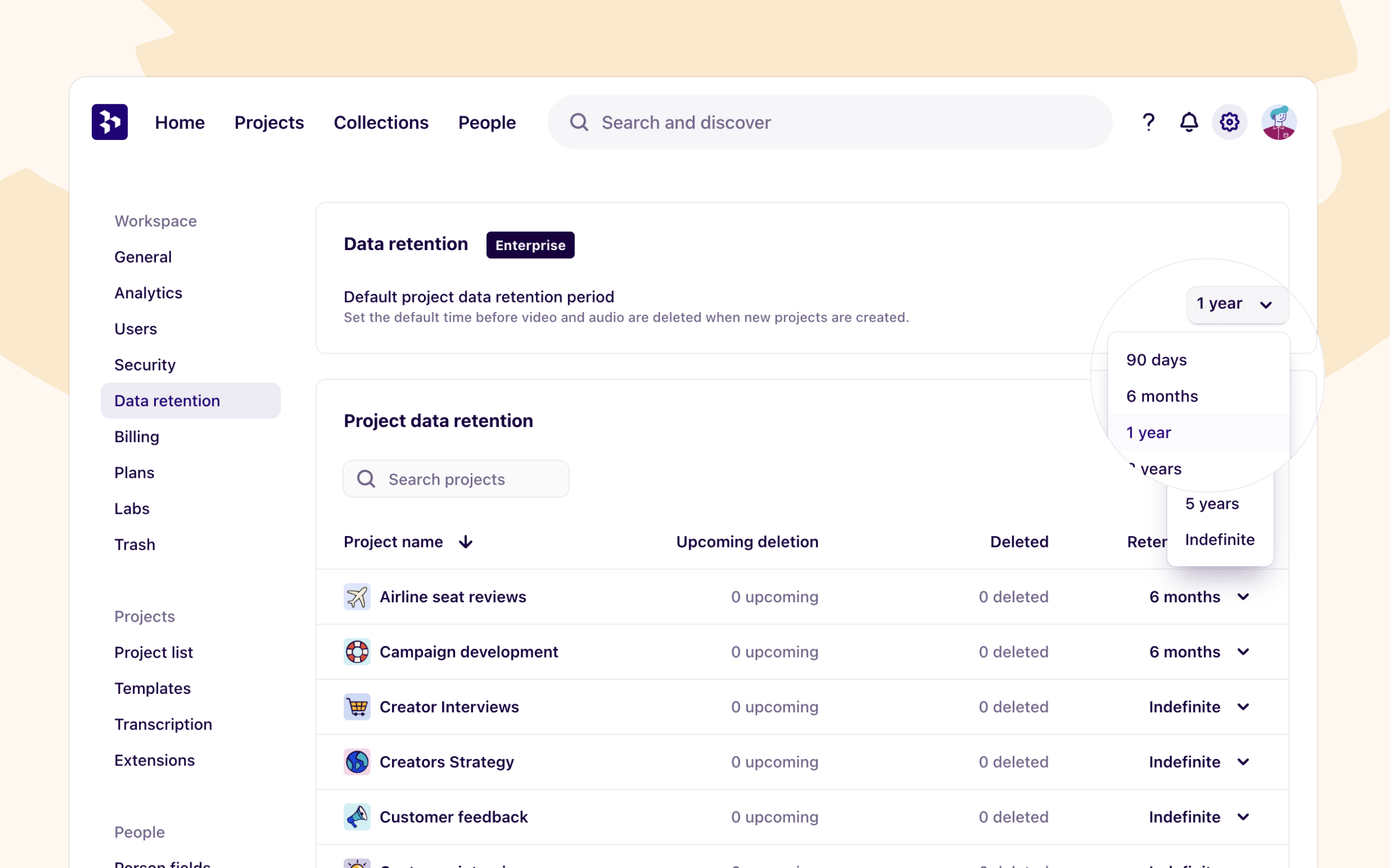 Custom data retention for Dovetail users