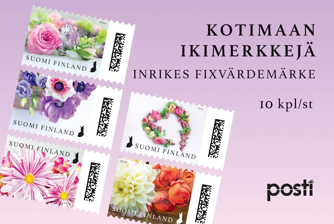 ”Ystävänpäiväpostimerkeissä loistavat tänä vuonna kukat. Kevättervehdyksiin voi valita pirteän ...