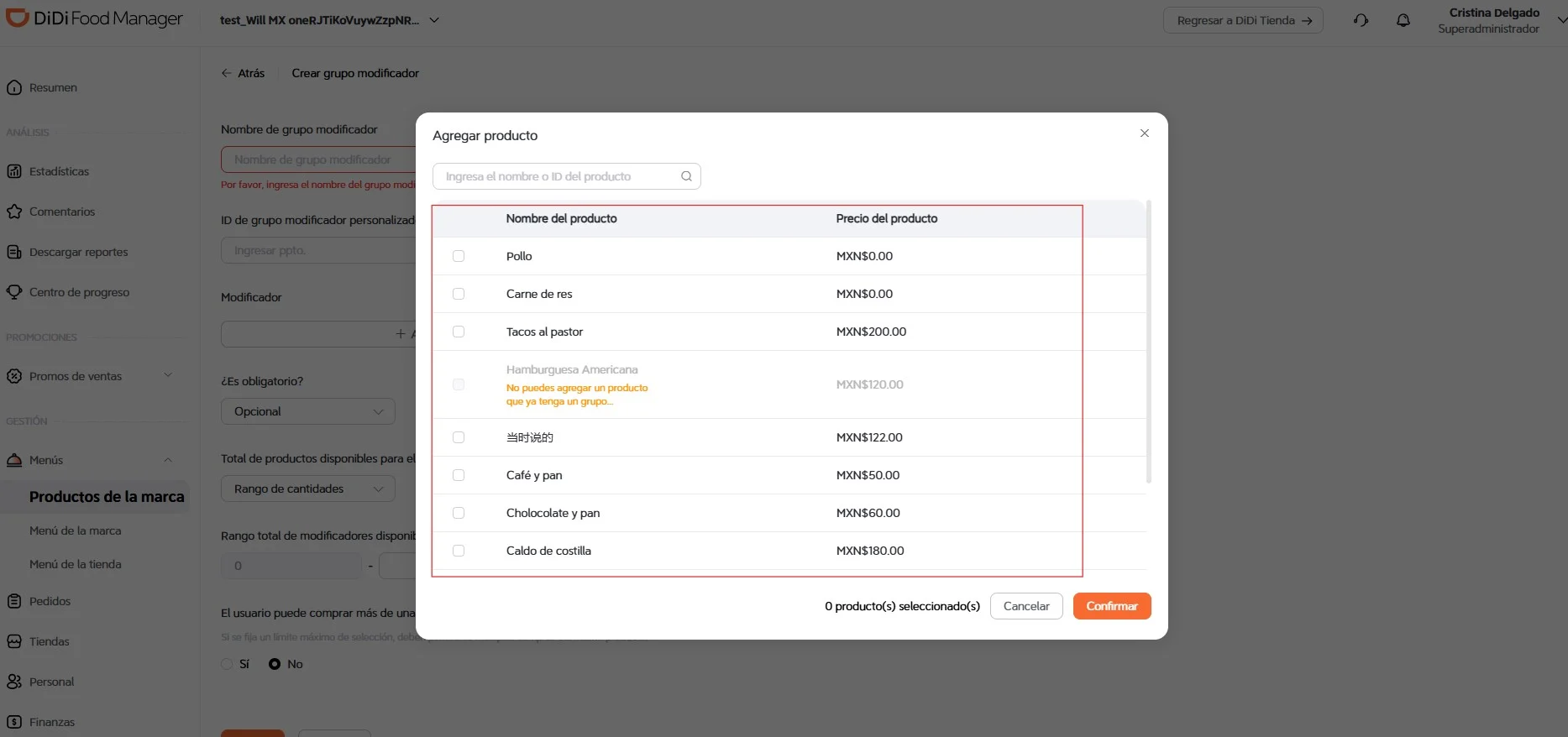 ¿Cómo agregar grupos modificadores desde DiDi Food Manager?