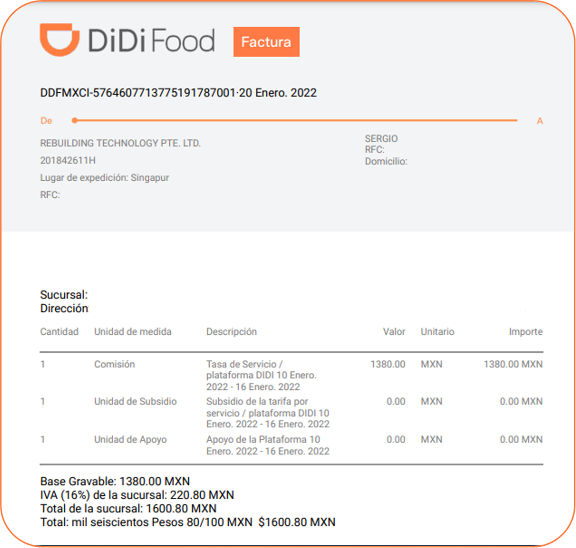 Consulta temas de facturación y certificados de retenciones | DiDi Food México | DiDi Food México