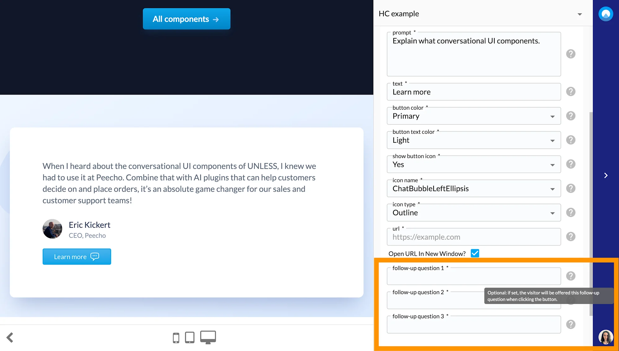 How to add a conversational UI component