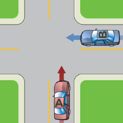 Two vehicles arrive at an uncontrolled intersection at the same time