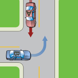Two vehicles at an uncontrolled T-intersection