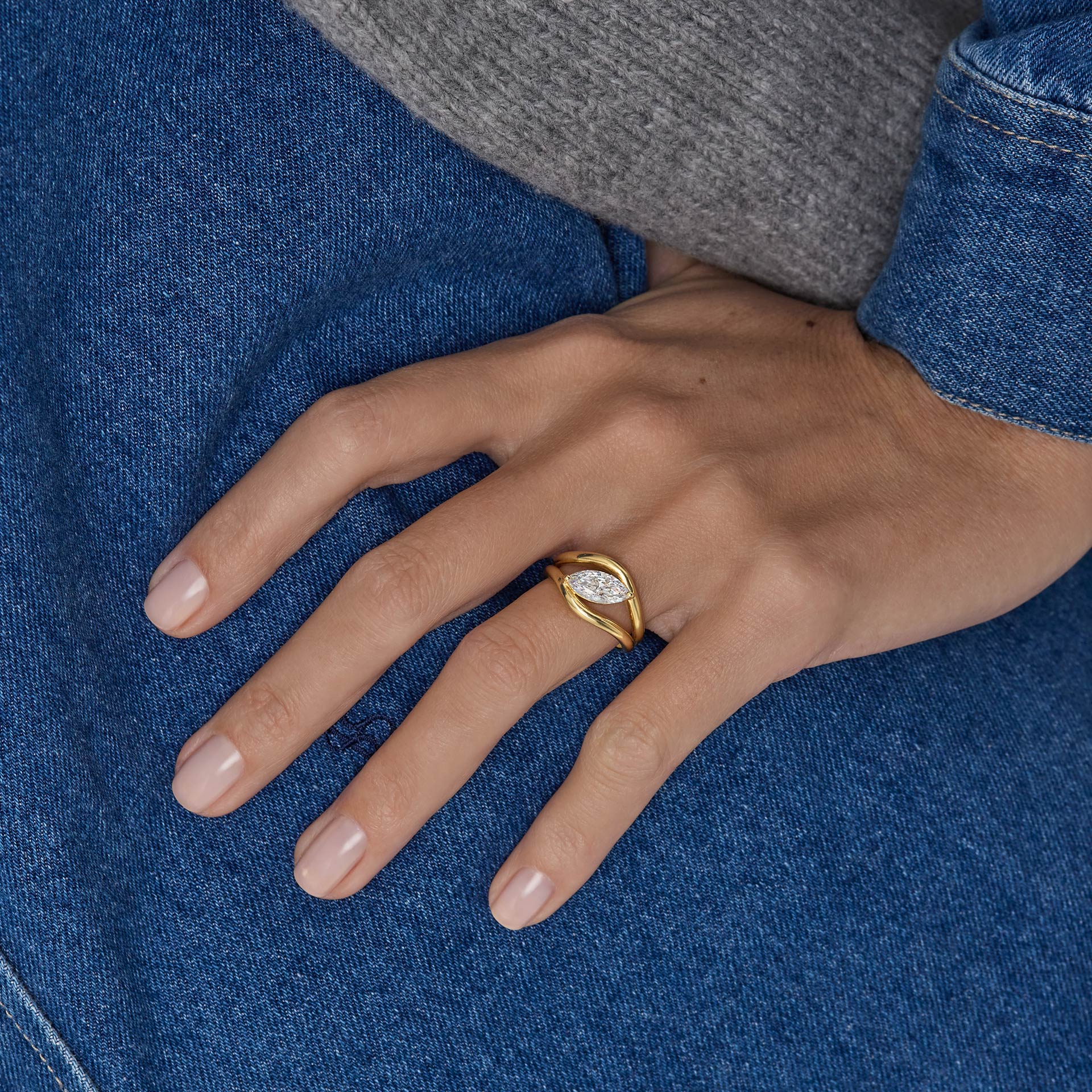 Amelia double band Marquise Ring, Lab Grown Diamond Ring by Kimaï