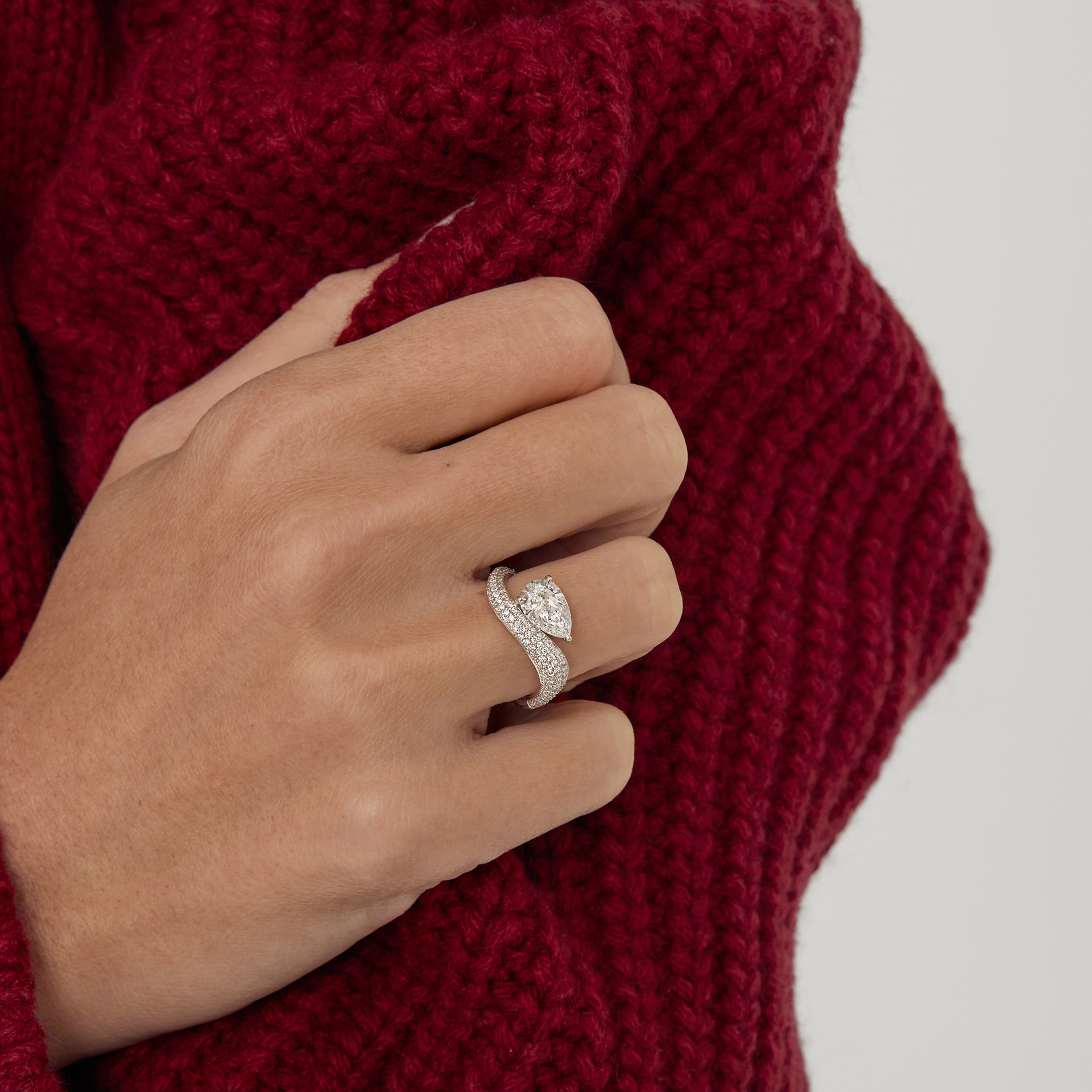 Jackie Pavé Pear Ring, Lab Grown Diamond Ring by Kimaï