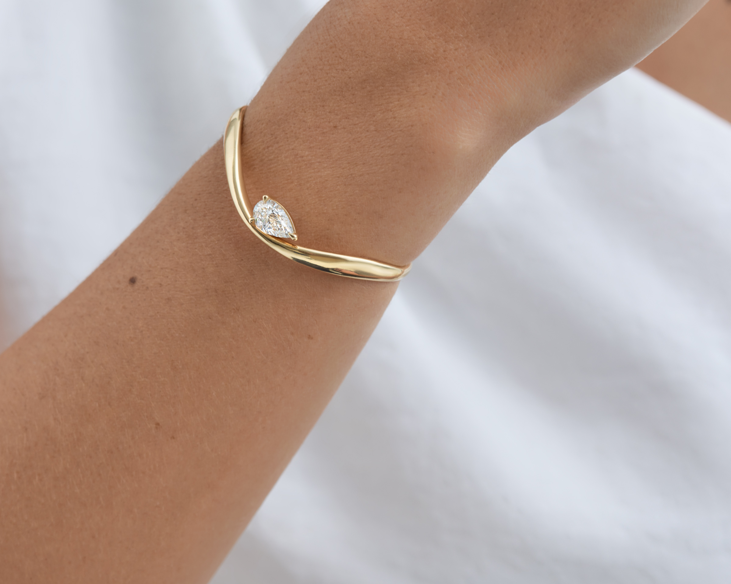 Eclipse Pear Bangle | Bold 18k Gold Bangle with Customizable Pear ...
