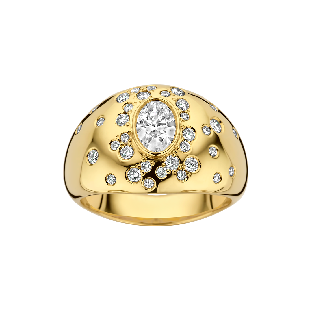 The Cecilia dome Ring with an oval central diamond, Lab Grown Diamond Ring by Kimaï EU