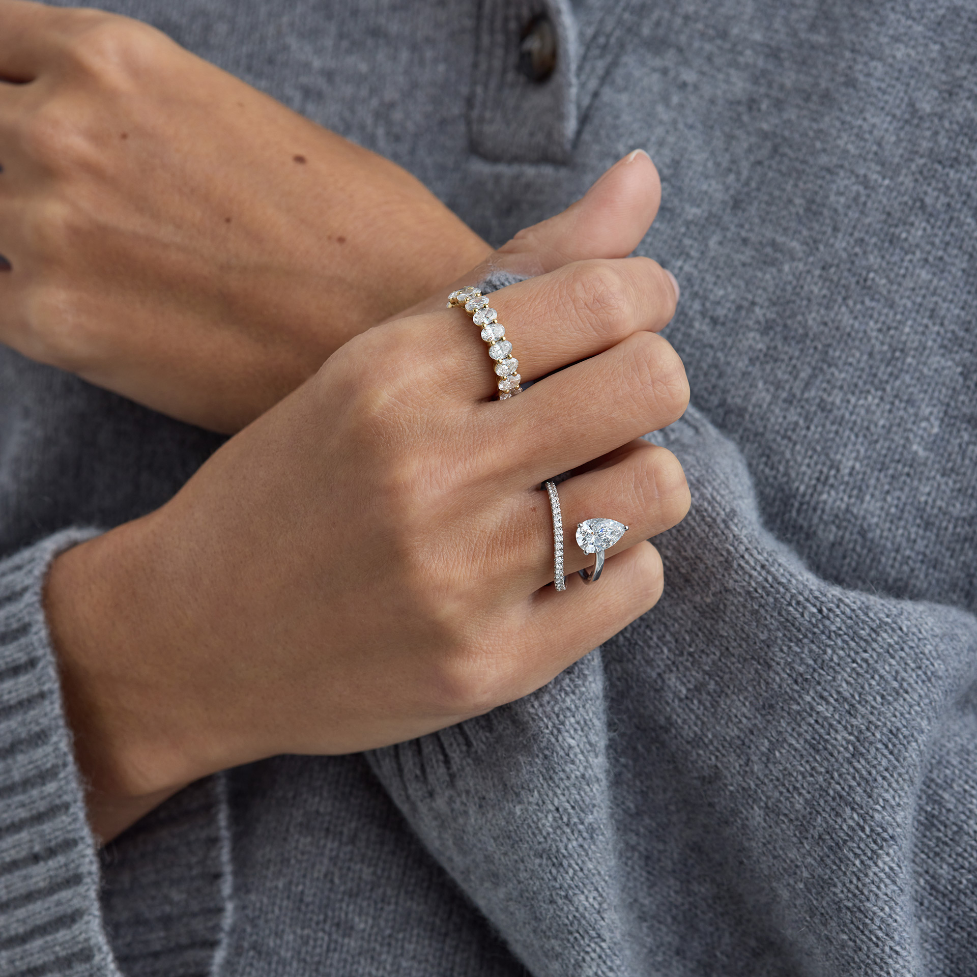 Billie Pavé Pear Ring, Lab Grown Diamond Ring by Kimaï