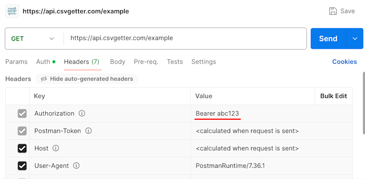 Authorization Bearer Token Example