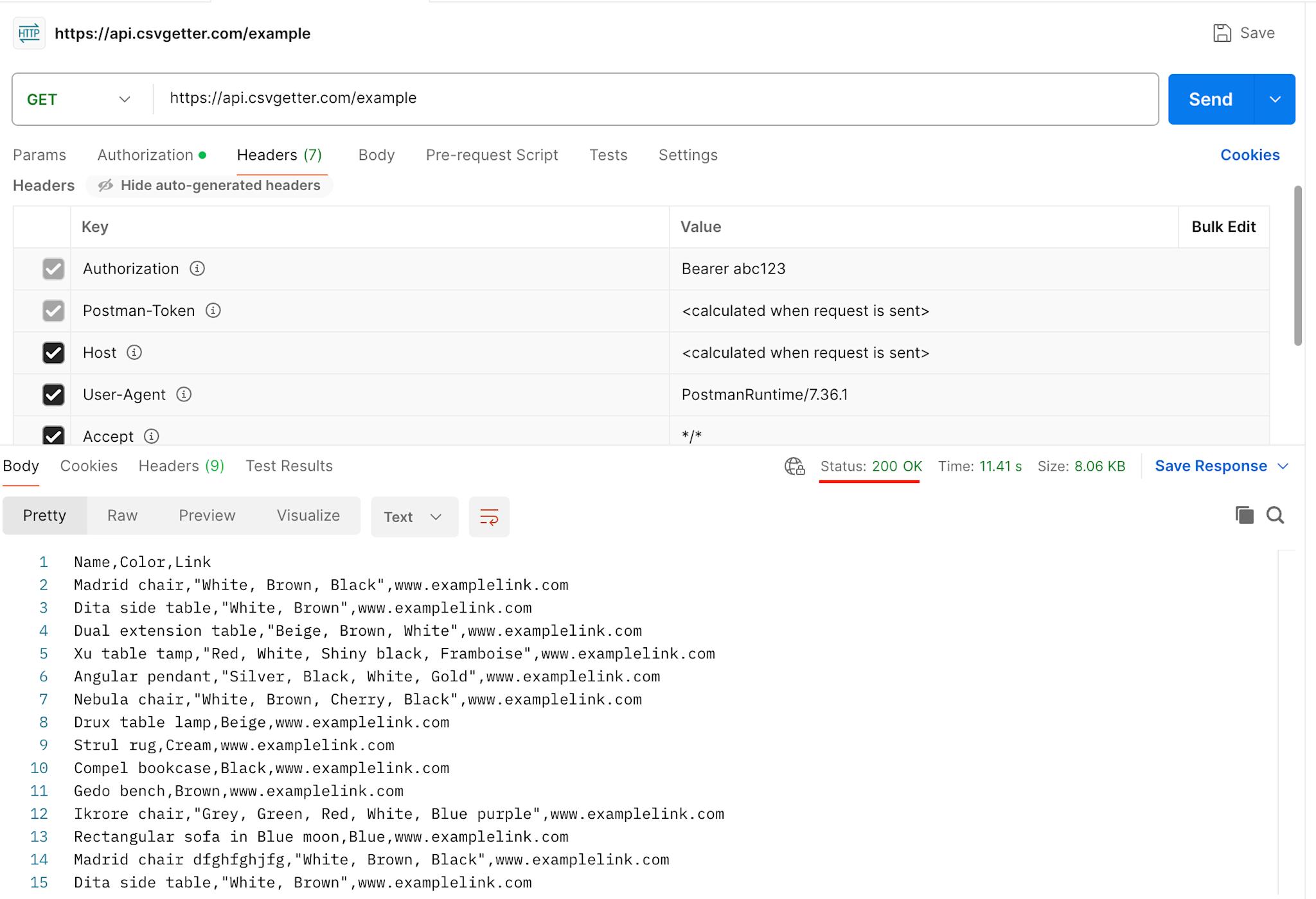 Authorization Bearer Token Example
