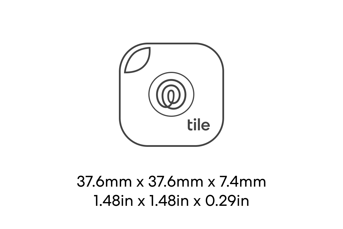 An image that showcases the dimensions of a Tile Mate (2024).
