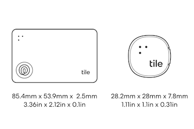 Dimensions of a Tile Slim + Sticker Pack (2024)