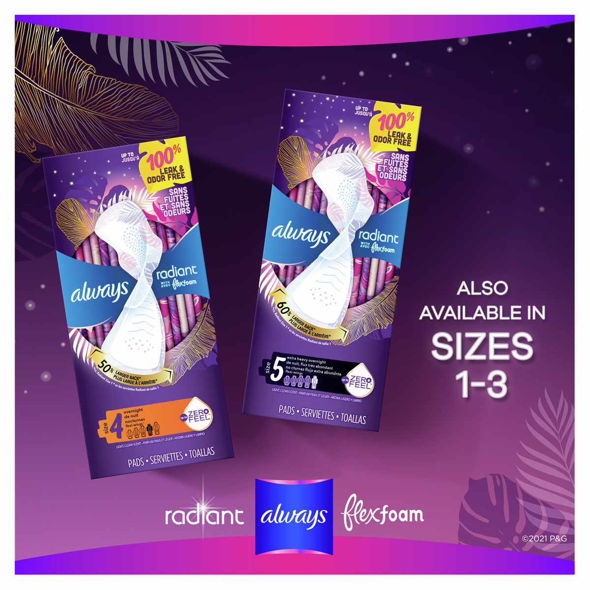Radiant Pads: Size 4 Overnight With Wings Scented | Always®