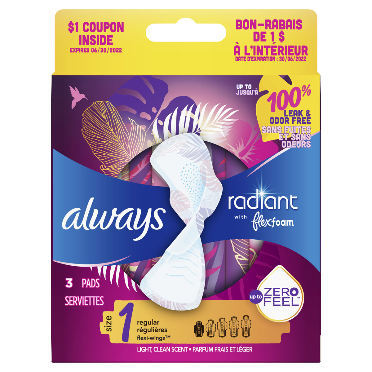 Radiant Pads: Size 1 Regular With Wings Scented | Always®