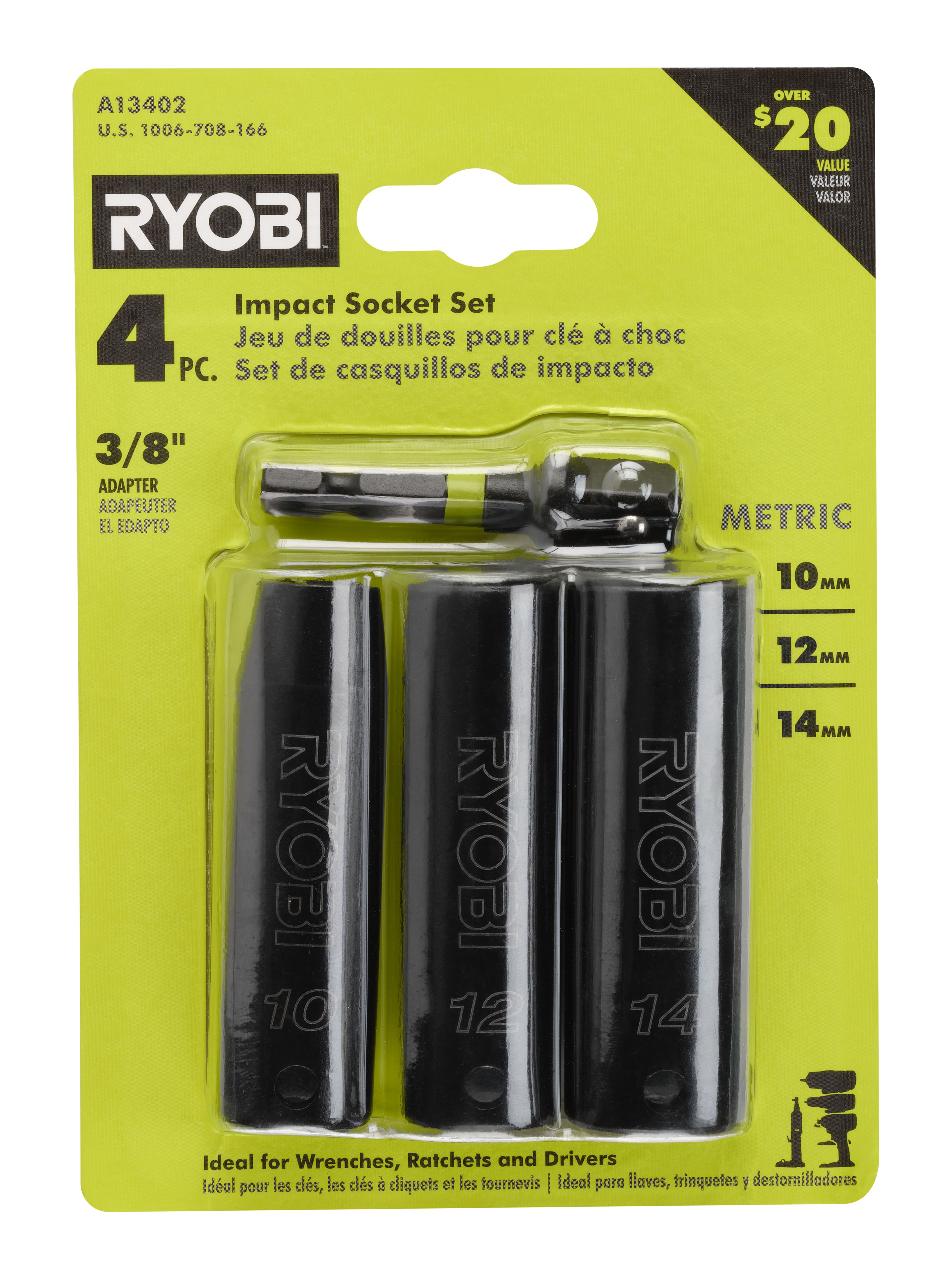 4 PC. 3/8" DRIVE METRIC IMPACT SOCKET SET | RYOBI Tools