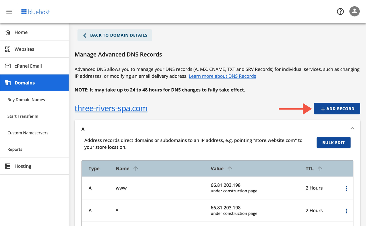 Adding DNS Records to Bluehost | Mangomint Salon and Spa Software